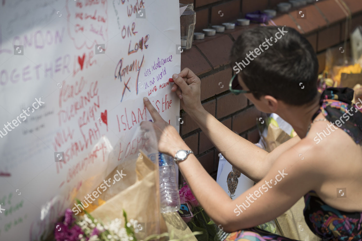 Woman Writes Message On Banner Placed Editorial Stock Photo - Stock ...