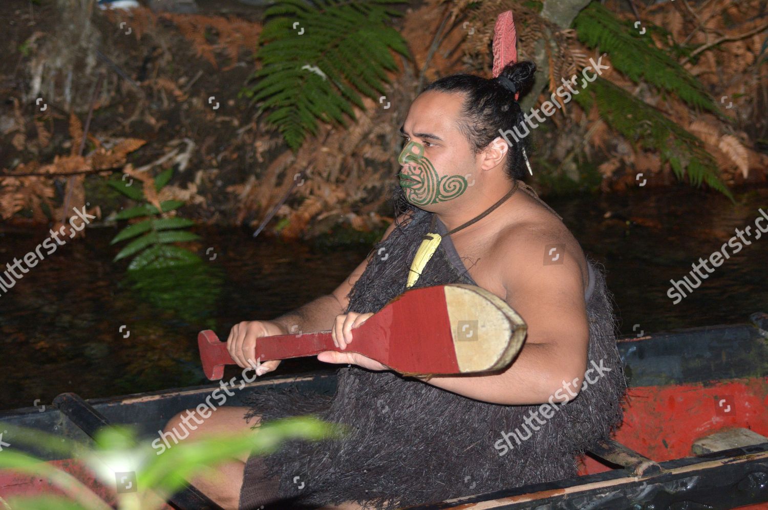Maori Man Traditional Waka Boat Editorial Stock Photo - Stock Image ...