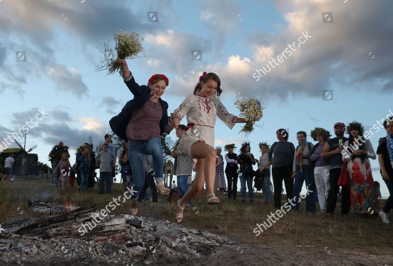 Two Women Jump Over Fire Kiev Editorial Stock Photo - Stock Image ...