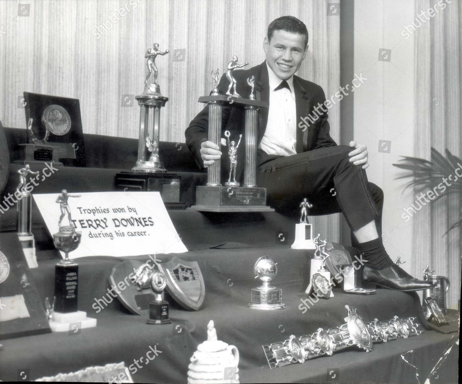 Middleweight Boxing Champion Terry Downes Trophies Editorial Stock ...