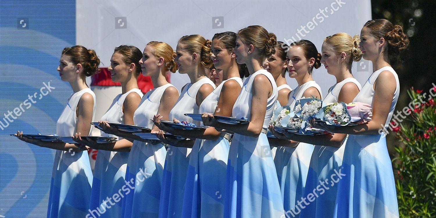 Hostesses Carry Meadals During Awarding Ceremony Editorial Stock Photo ...
