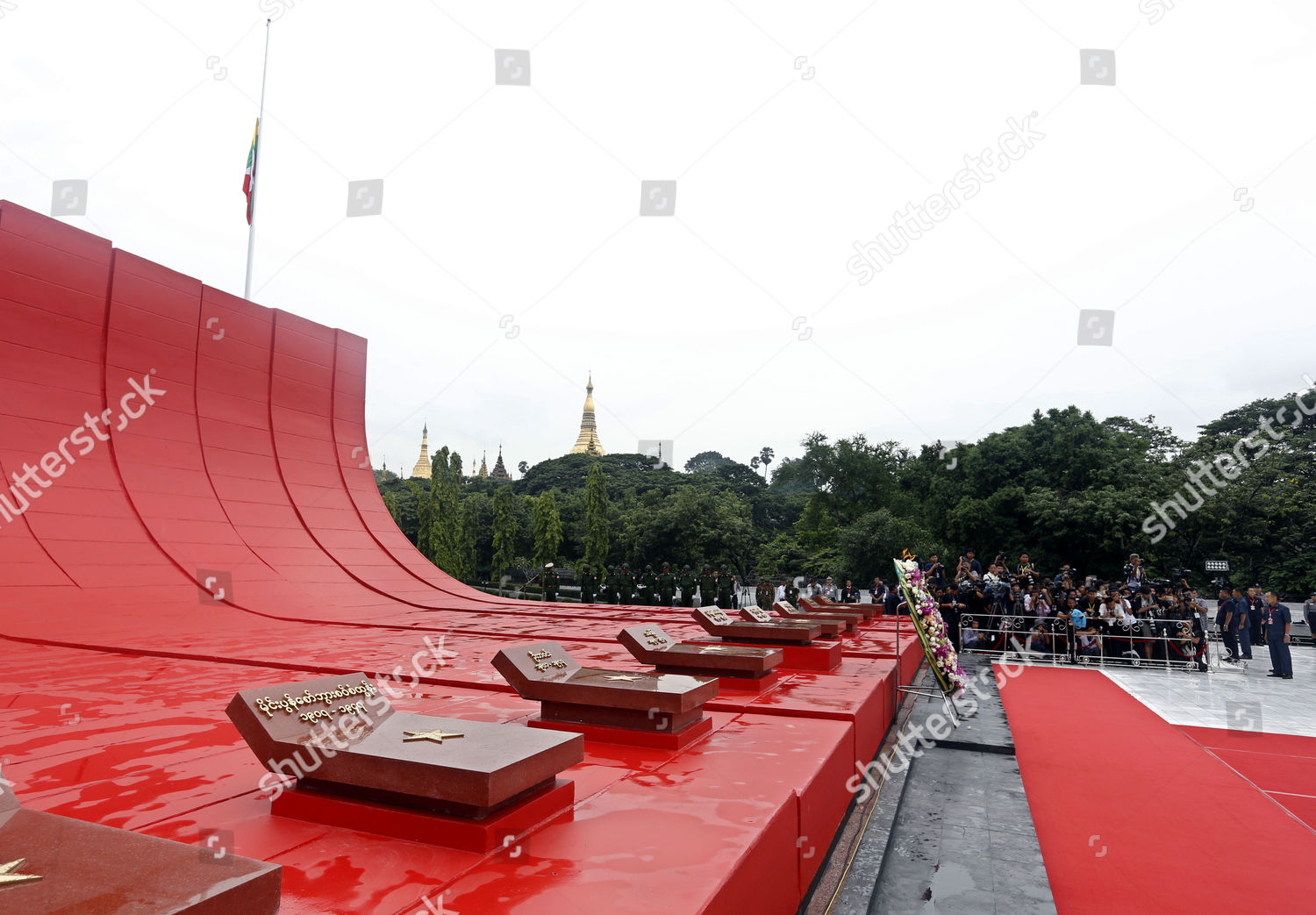 Myanmar Flag Flies Half Mast During Editorial Stock Photo - Stock Image ...