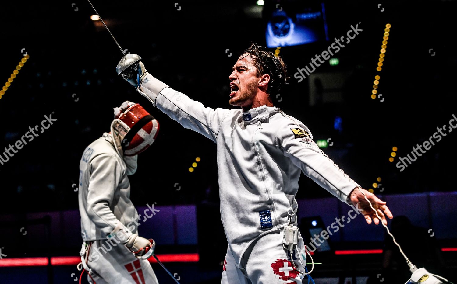 Switzerlands Max Heinzer R Celebrates After Editorial Stock Photo ...