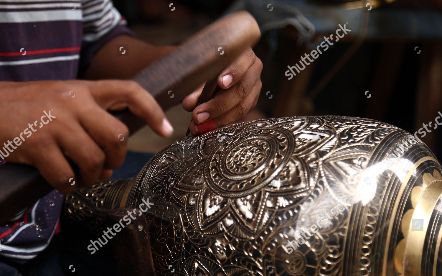 Pakistani Craftsman Works On Bronze Pot Editorial Stock Photo - Stock ...