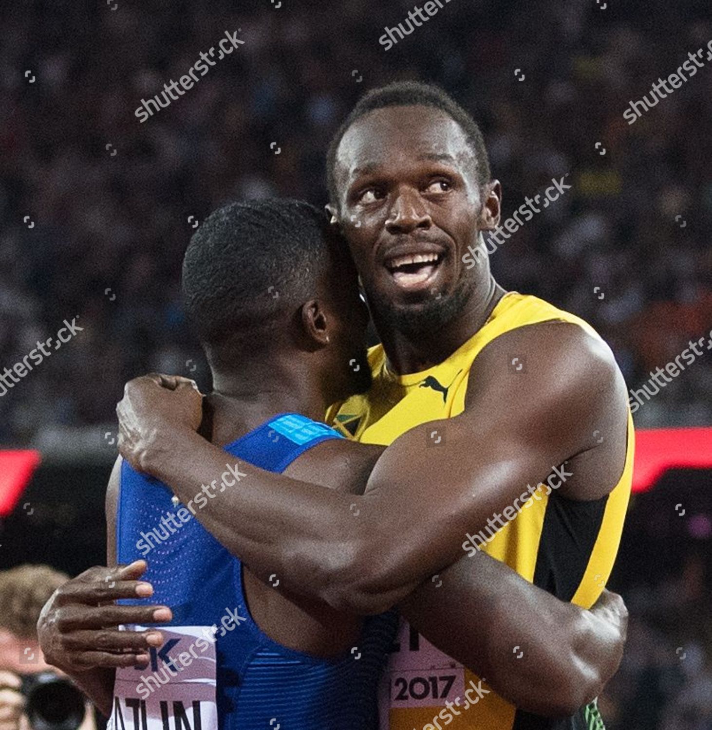 Usain Bolt Hugs Justin Gatlin Looking Editorial Stock Photo - Stock ...