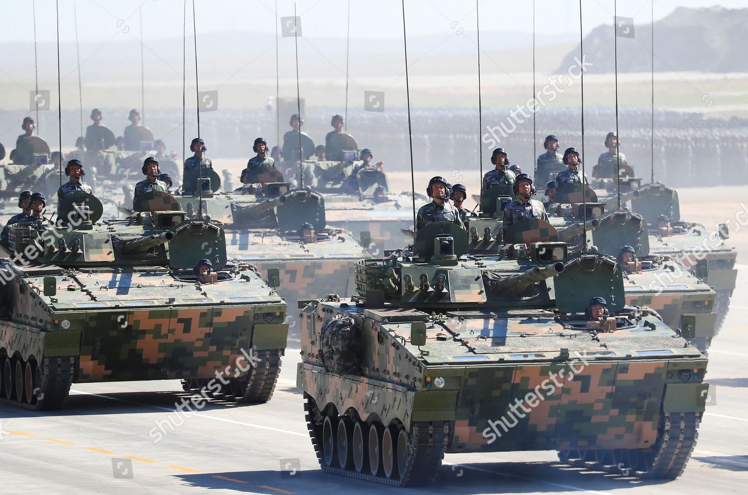 Formation Infantry Combat Vehicles During Military Editorial Stock ...