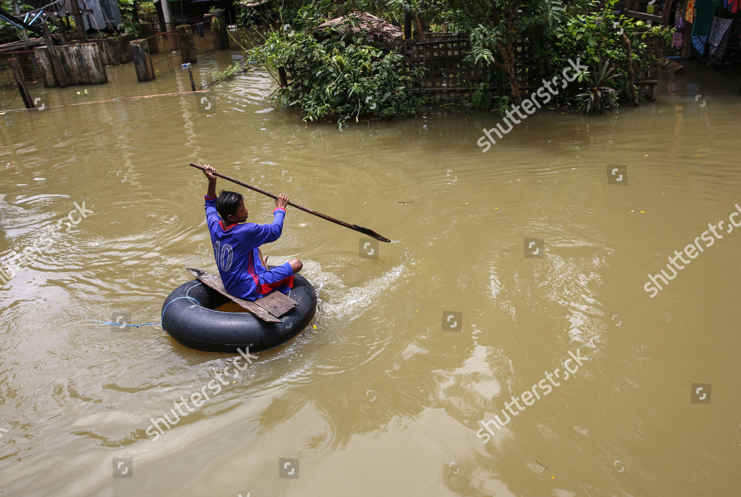 Boy Uses Rubber Tube Makeshift Raft Editorial Stock Photo - Stock Image ...