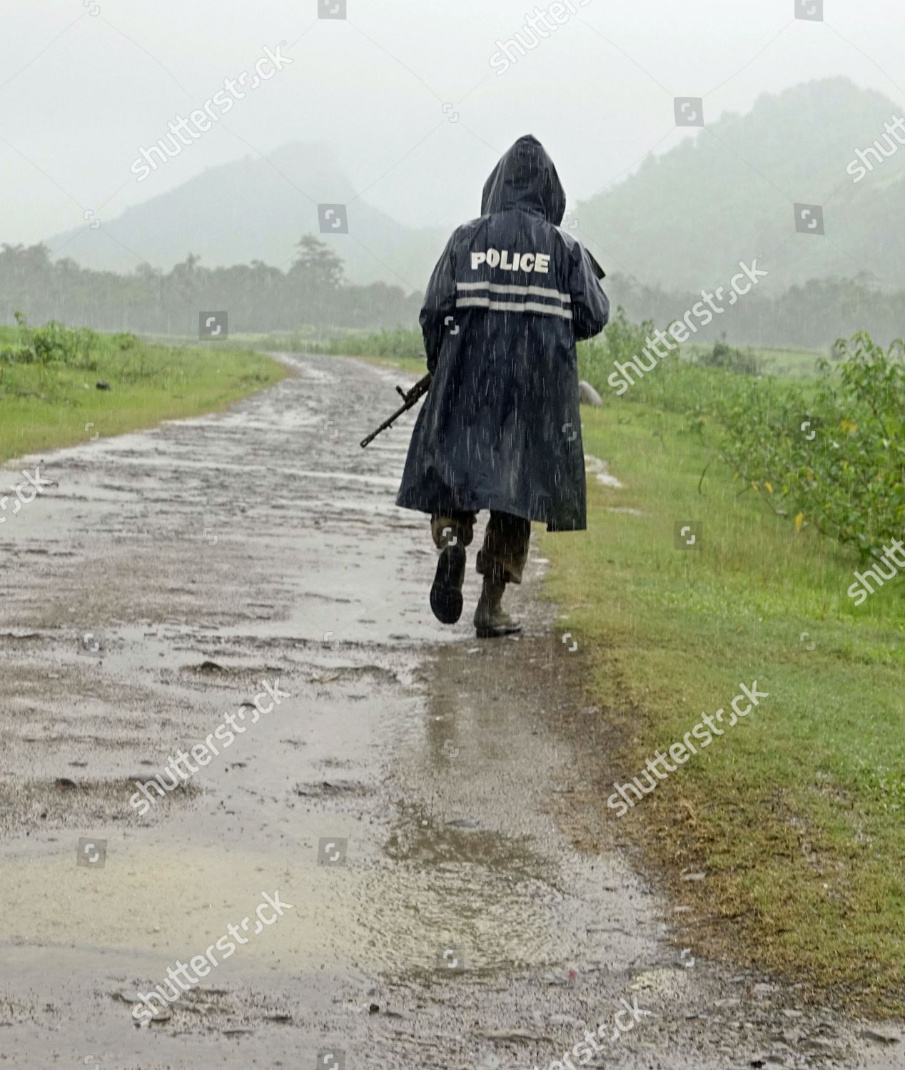 Myanmar Police Officer Rain Coats Patrols Editorial Stock Photo - Stock ...