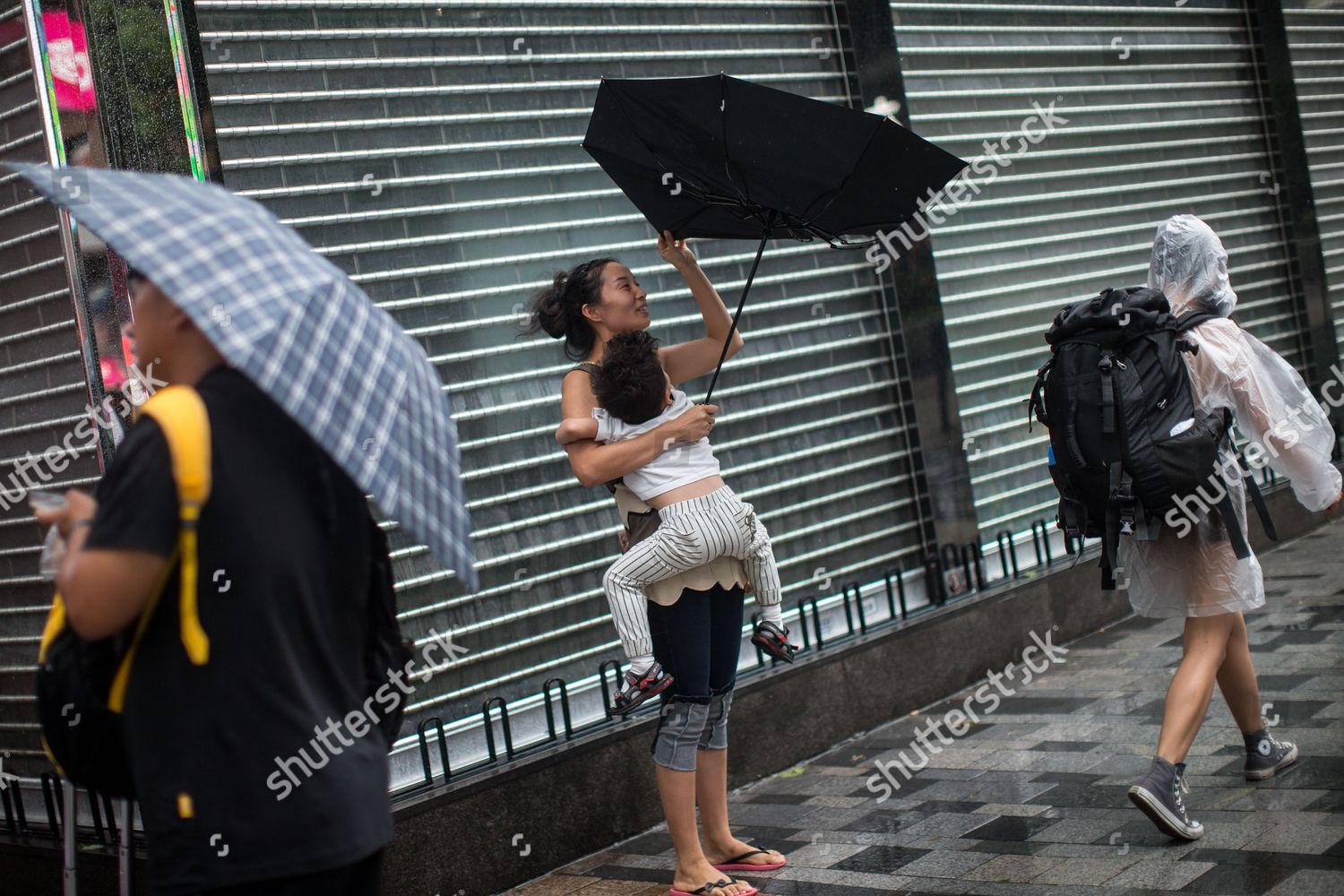 Woman Struggles Her Upturned Umbrella She Editorial Stock Photo - Stock ...