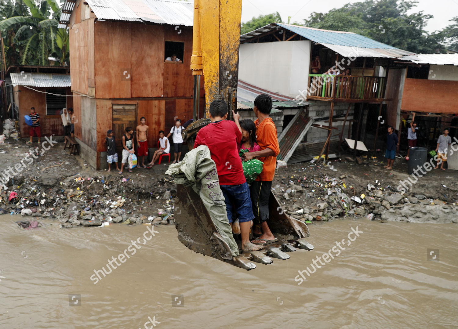 Filipino Residents Ride On Backhoe Cross Editorial Stock Photo - Stock ...