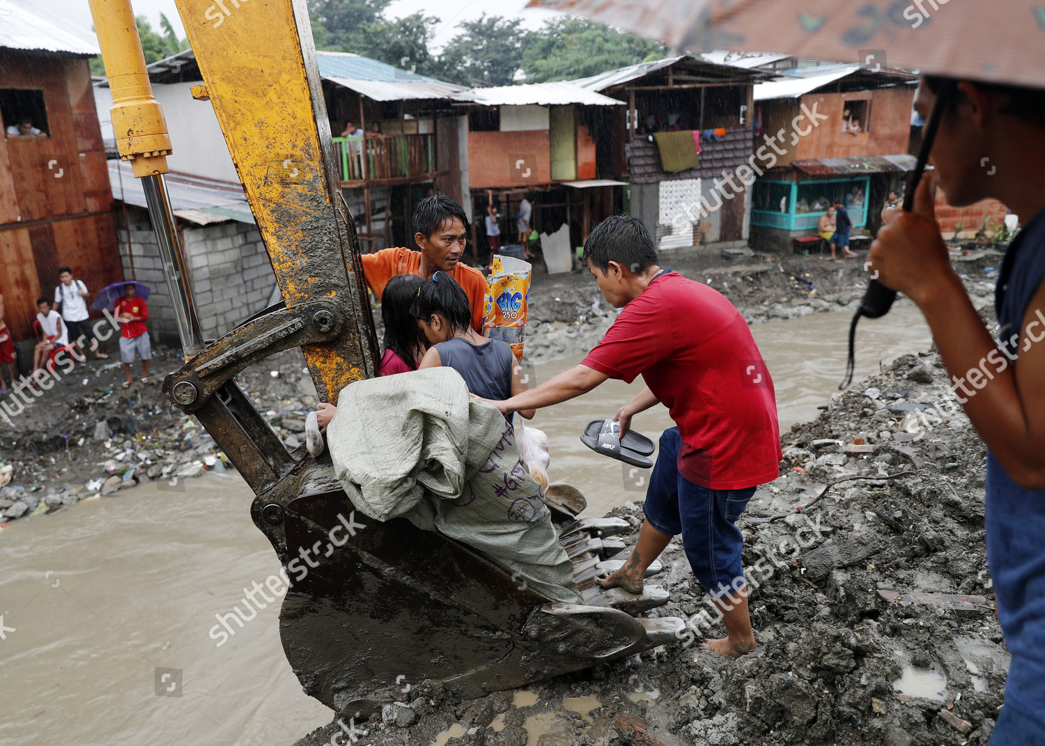 Filipino Residents Ride On Backhoe Cross Editorial Stock Photo - Stock ...