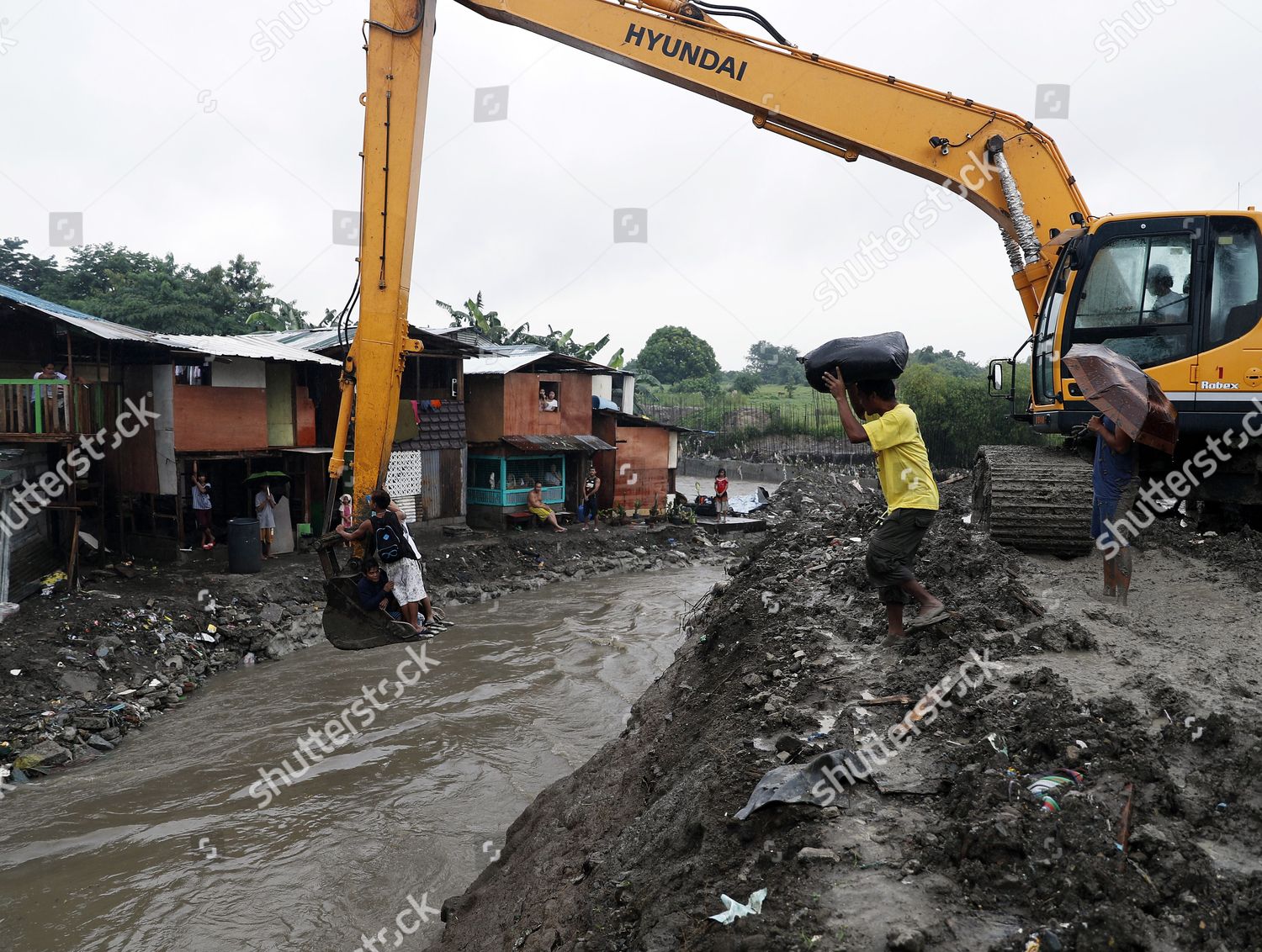 Filipino Residents Ride On Backhoe Cross Editorial Stock Photo - Stock ...