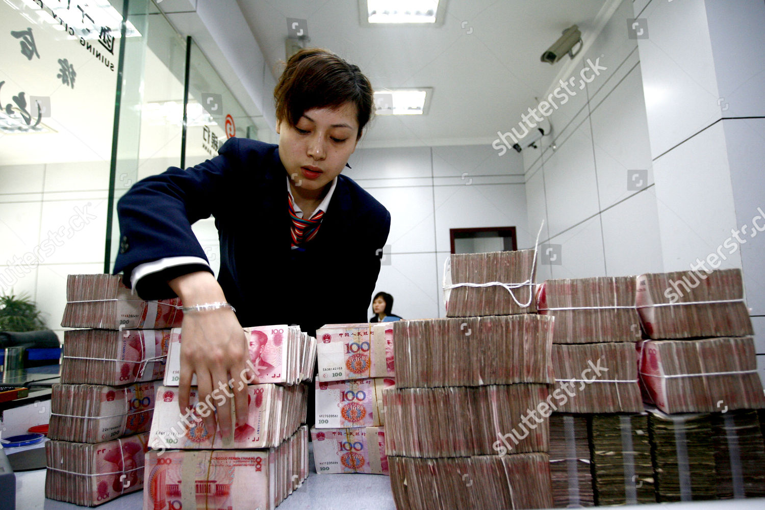 Staff Member Stacks Rmb Banknotes Branch Editorial Stock Photo - Stock ...