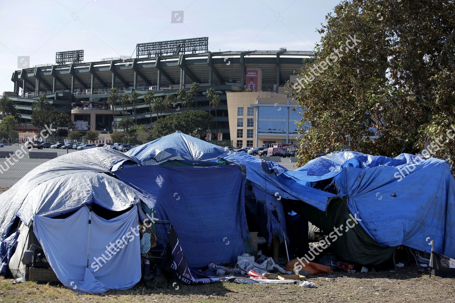Shadow Angel Stadium Homeless Encampment Has Editorial Stock Photo ...