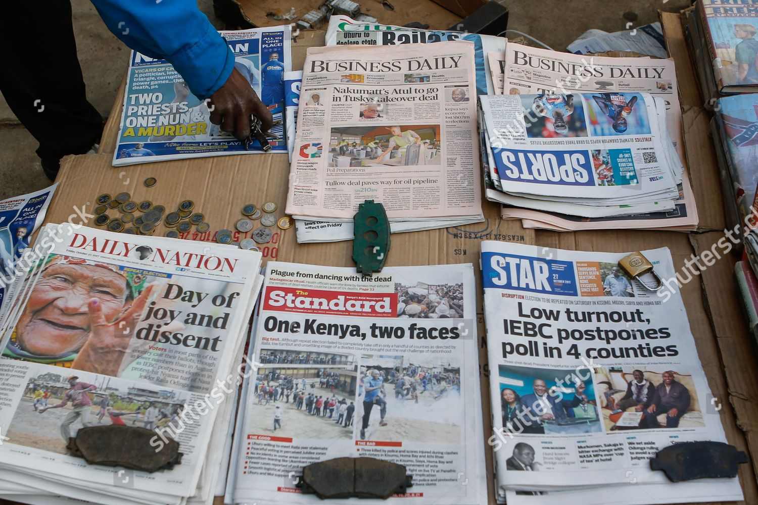 Newspaper Vendor L Arranges Local Newspapers Editorial Stock Photo ...