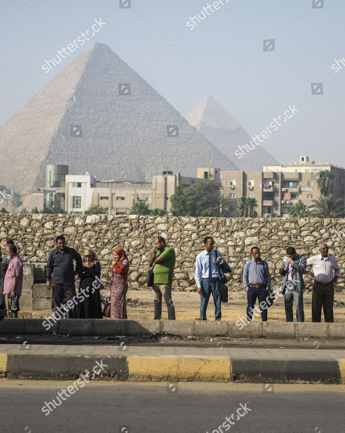 Egyptian Commuters Stand Queue Microbus Station Editorial Stock Photo ...
