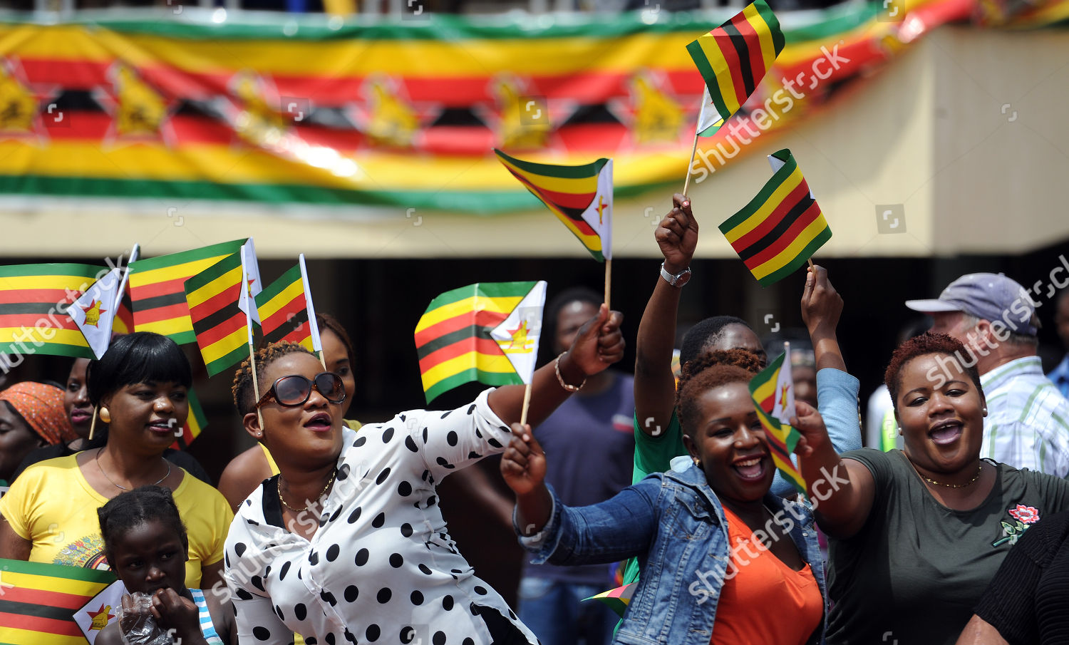 Citizens Dance Wave Zimbabwean National Flags Editorial Stock Photo ...