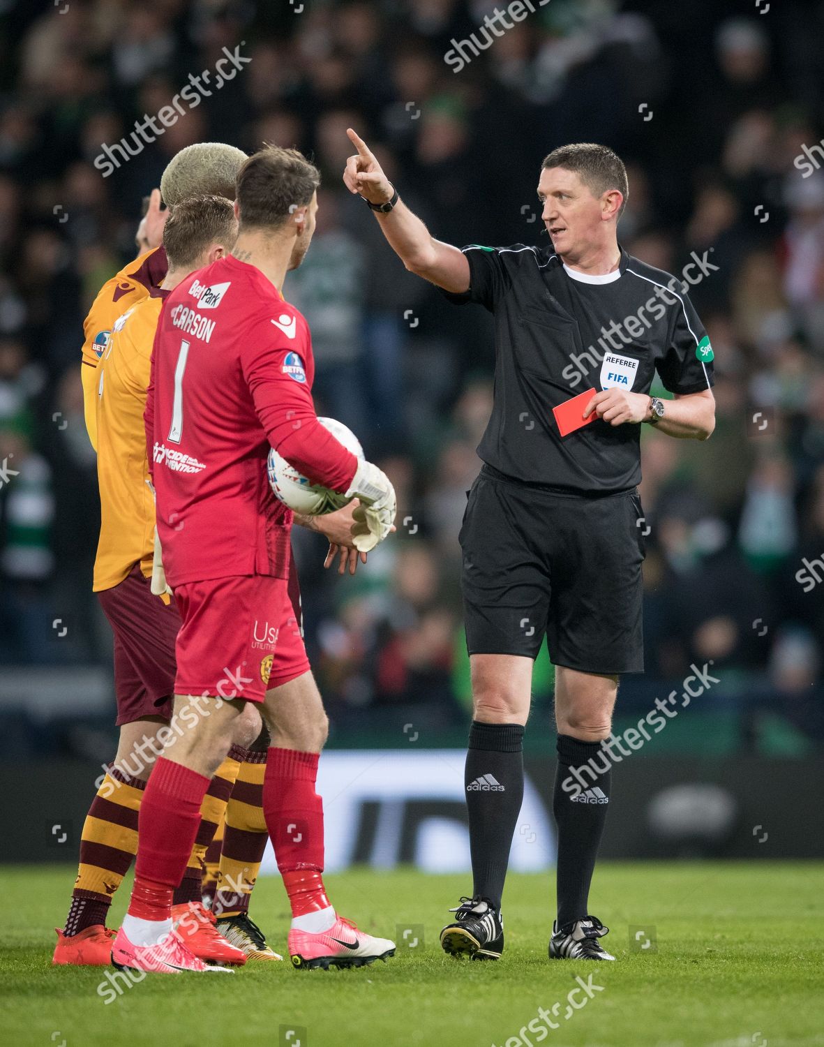 Referee Craig Thomson Shows Straight Red Editorial Stock Photo - Stock ...