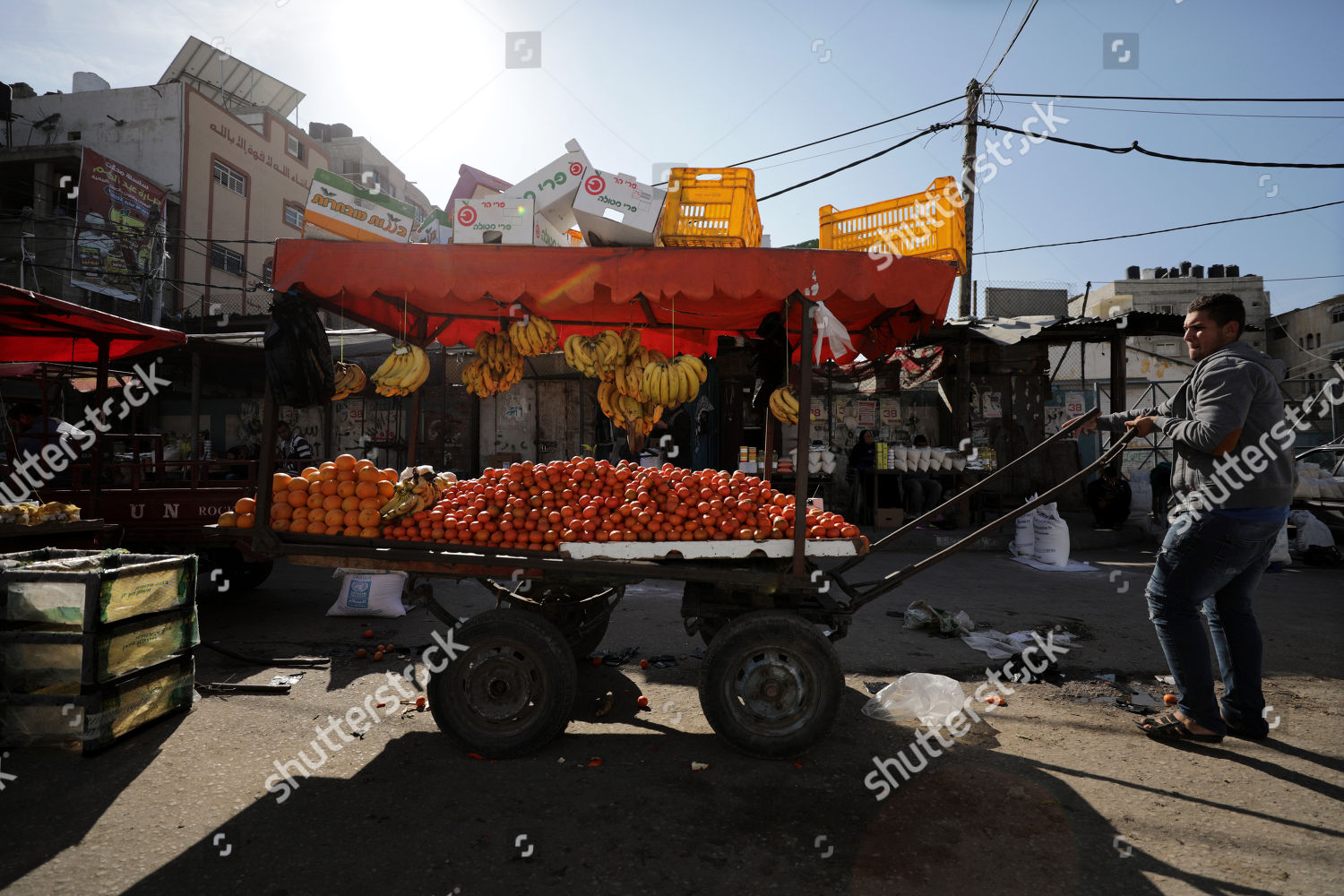 Palestinian Vendor Sells Fruits Streets Rafah Editorial Stock Photo ...