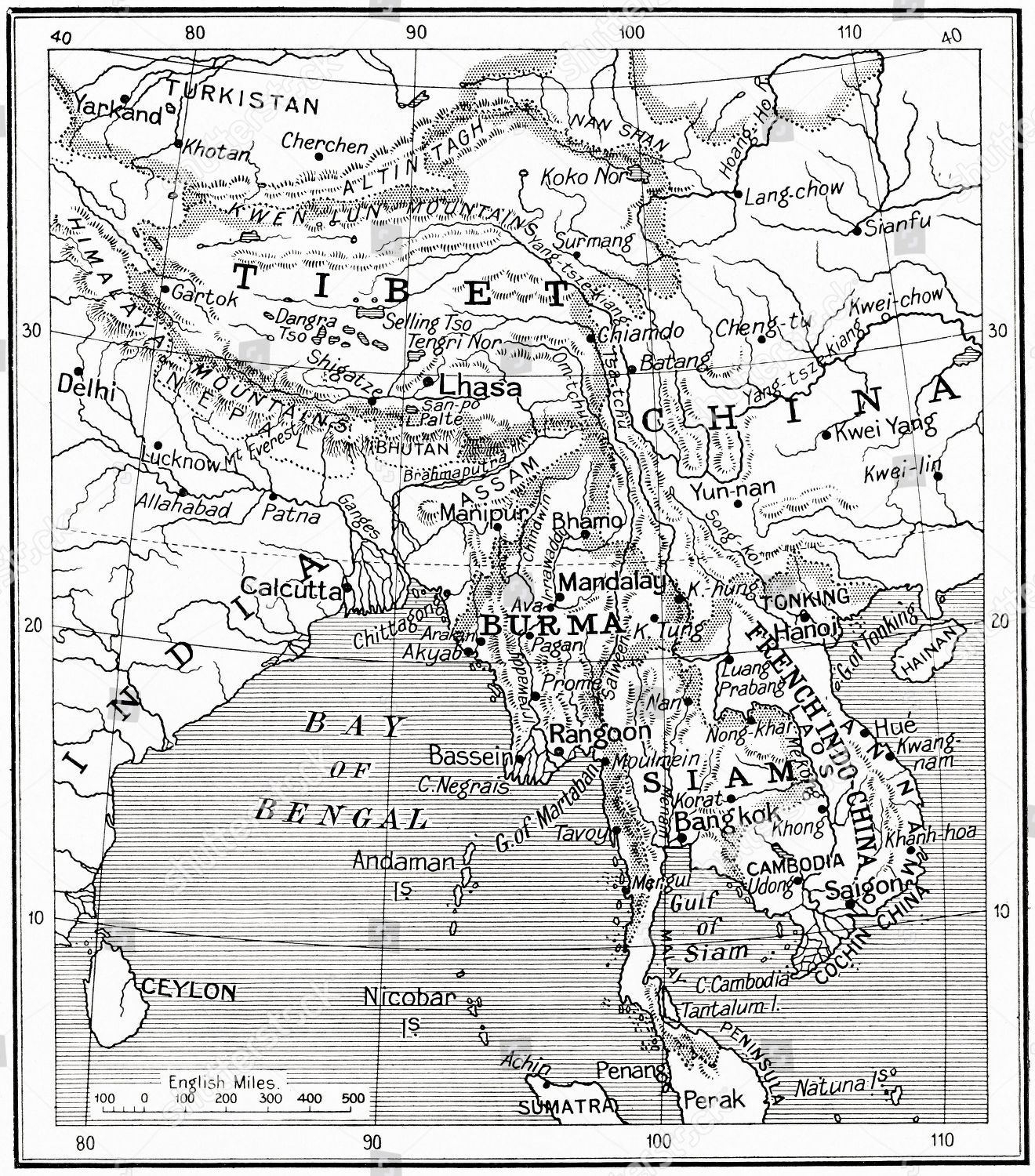 Map Indochinese Nations 1915 Hutchinsons History Editorial Stock Photo ...