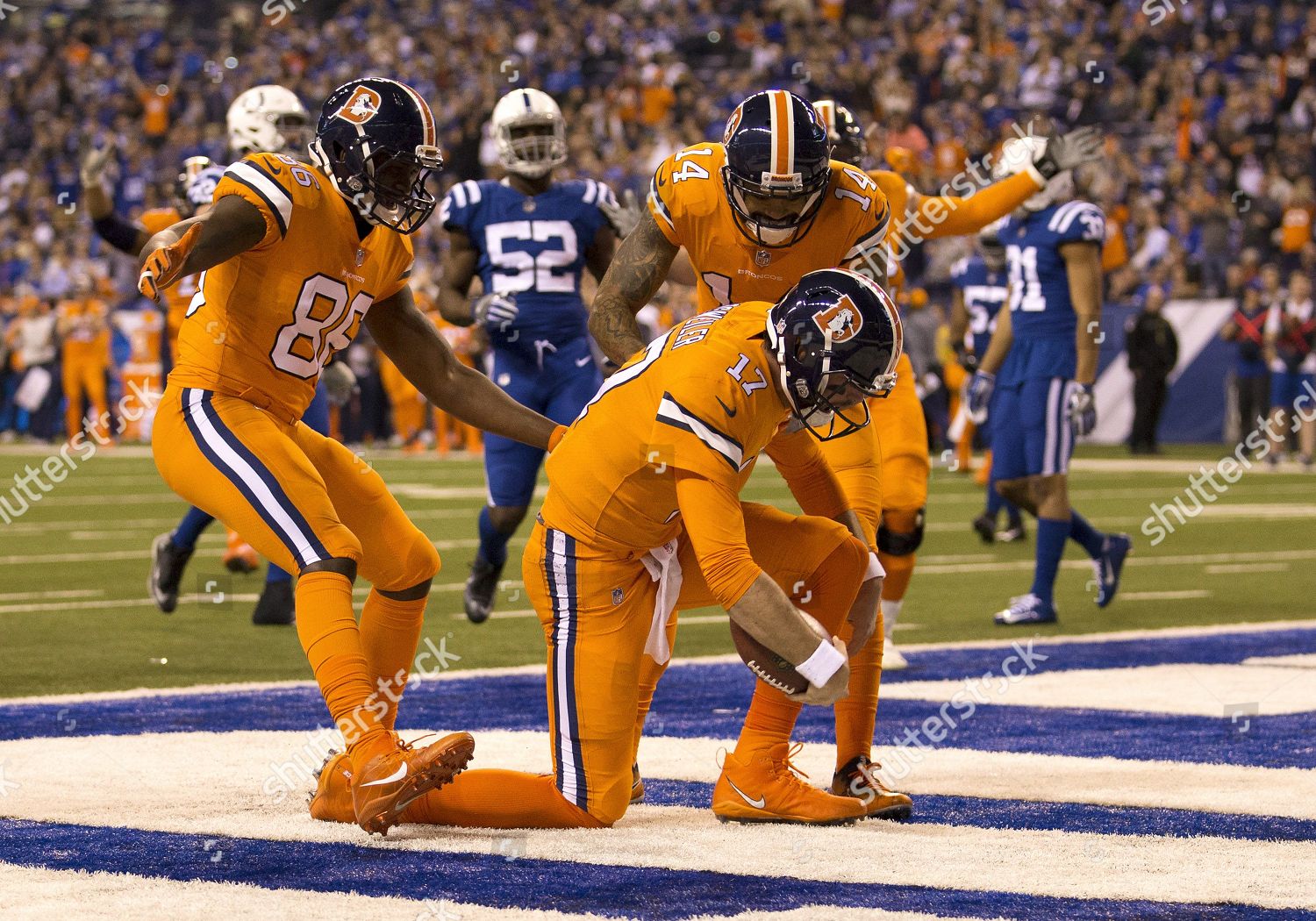 Denver Bronco Players Celebrate Touchdown By Editorial Stock Photo ...