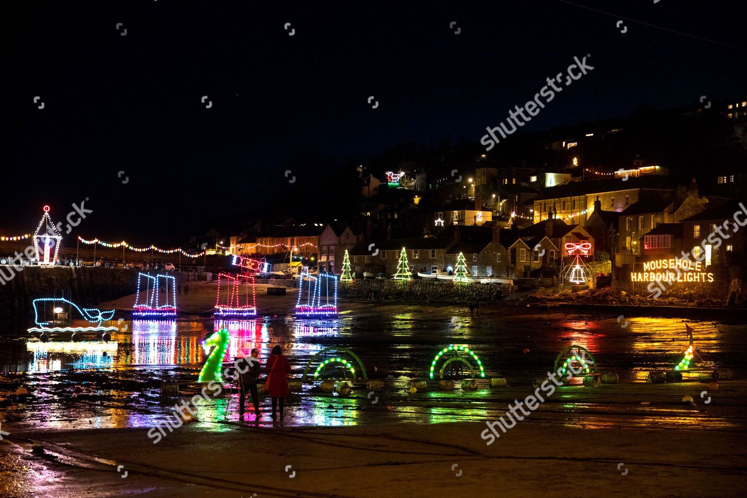 Mousehole Christmas Lights Illuminate Harbour Mousehole Editorial Stock ...