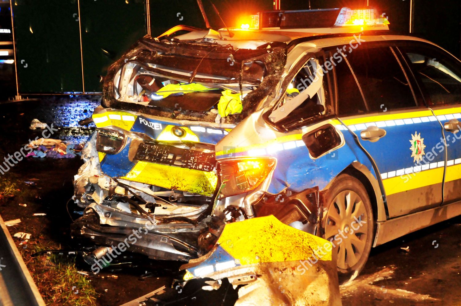 Damaged Police Car Stands On Motor Editorial Stock Photo - Stock Image ...