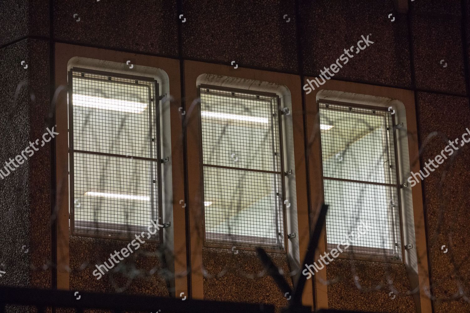 Barred Windows Behind Fence Barbed Wire Editorial Stock Photo - Stock ...