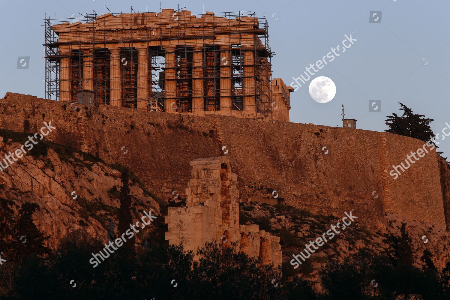 Full Moon Rises Next Parthenon Acropolis Editorial Stock Photo - Stock ...