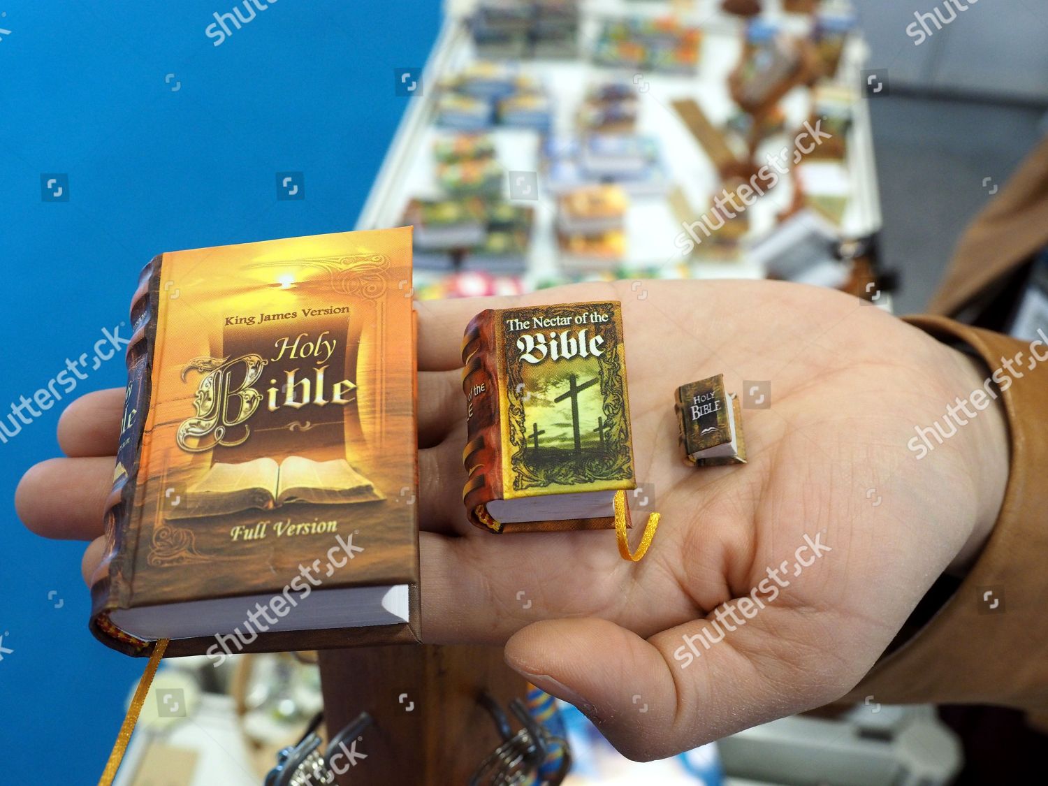 Exhibitor Displays Three Versions Mini Bibles Editorial Stock Photo ...