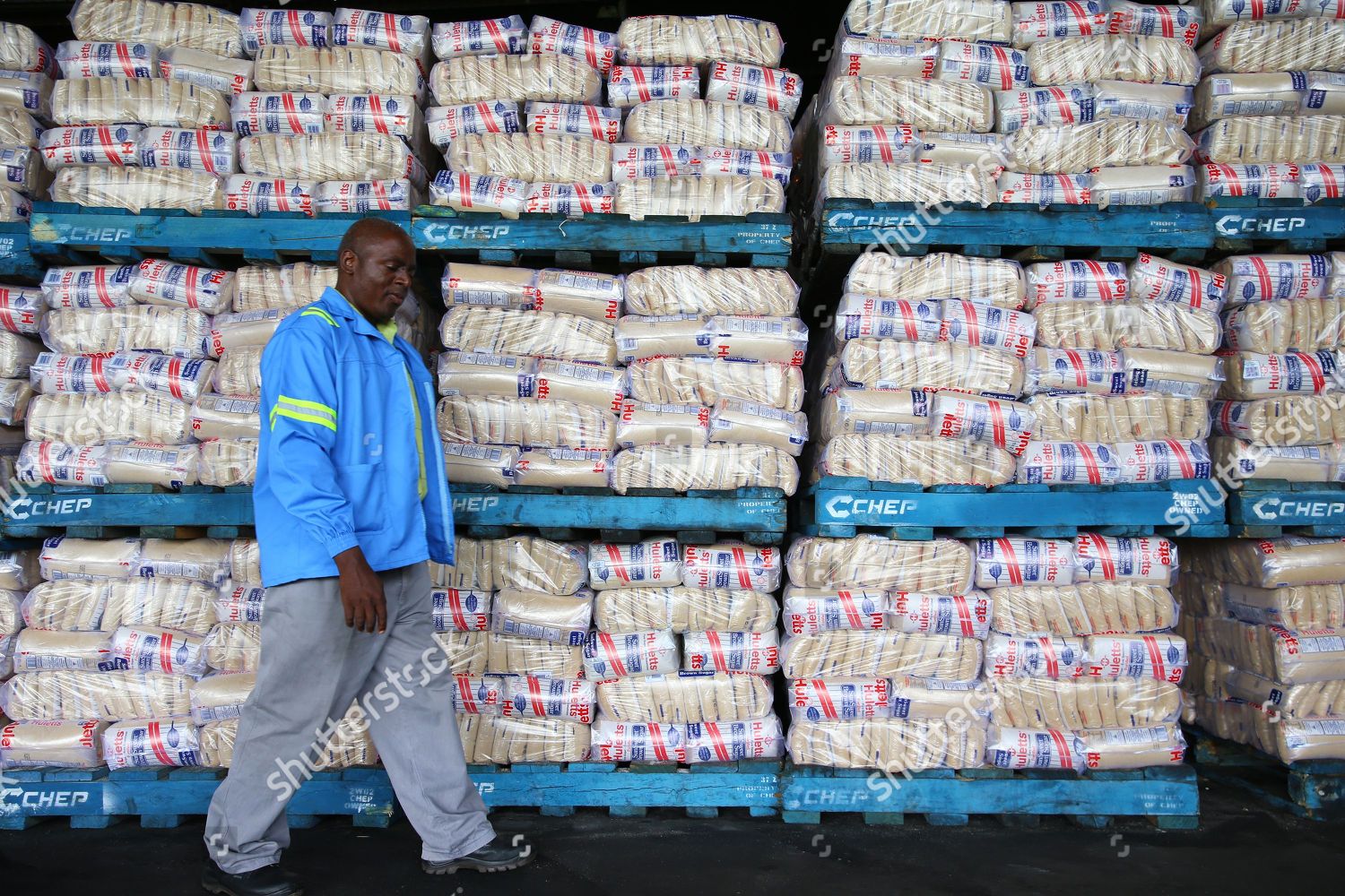Worker Walks Past Stacks Sugar Tongaat Editorial Stock Photo - Stock ...