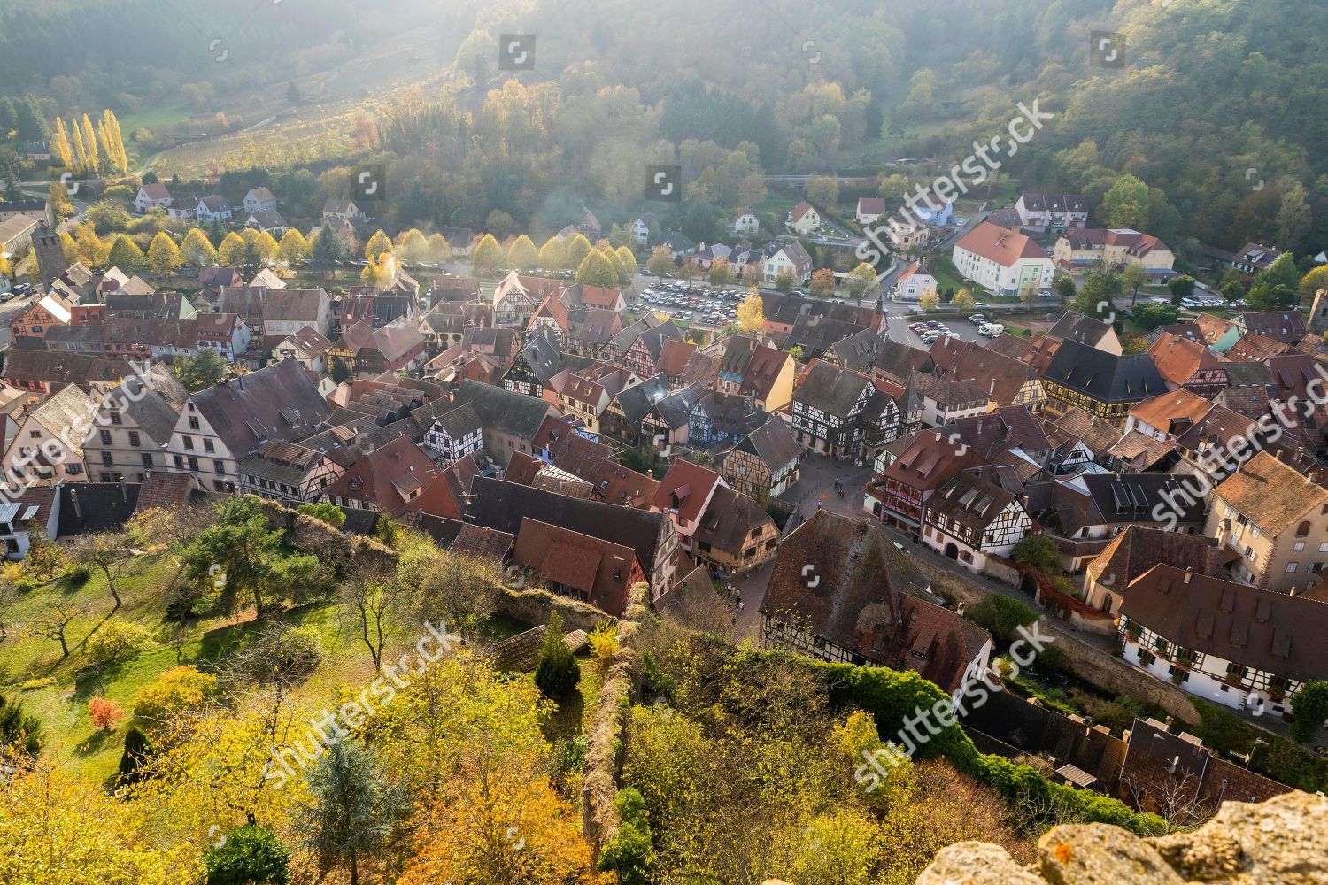 View Castle Tower Kaysersberg Alsatian Wine Editorial Stock Photo ...