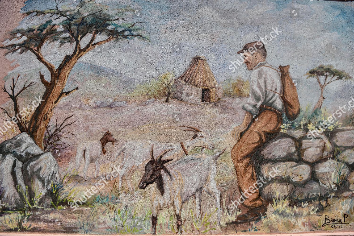Mural Sardinian Shepherd Artist Pasqualino Baingiu Editorial Stock ...