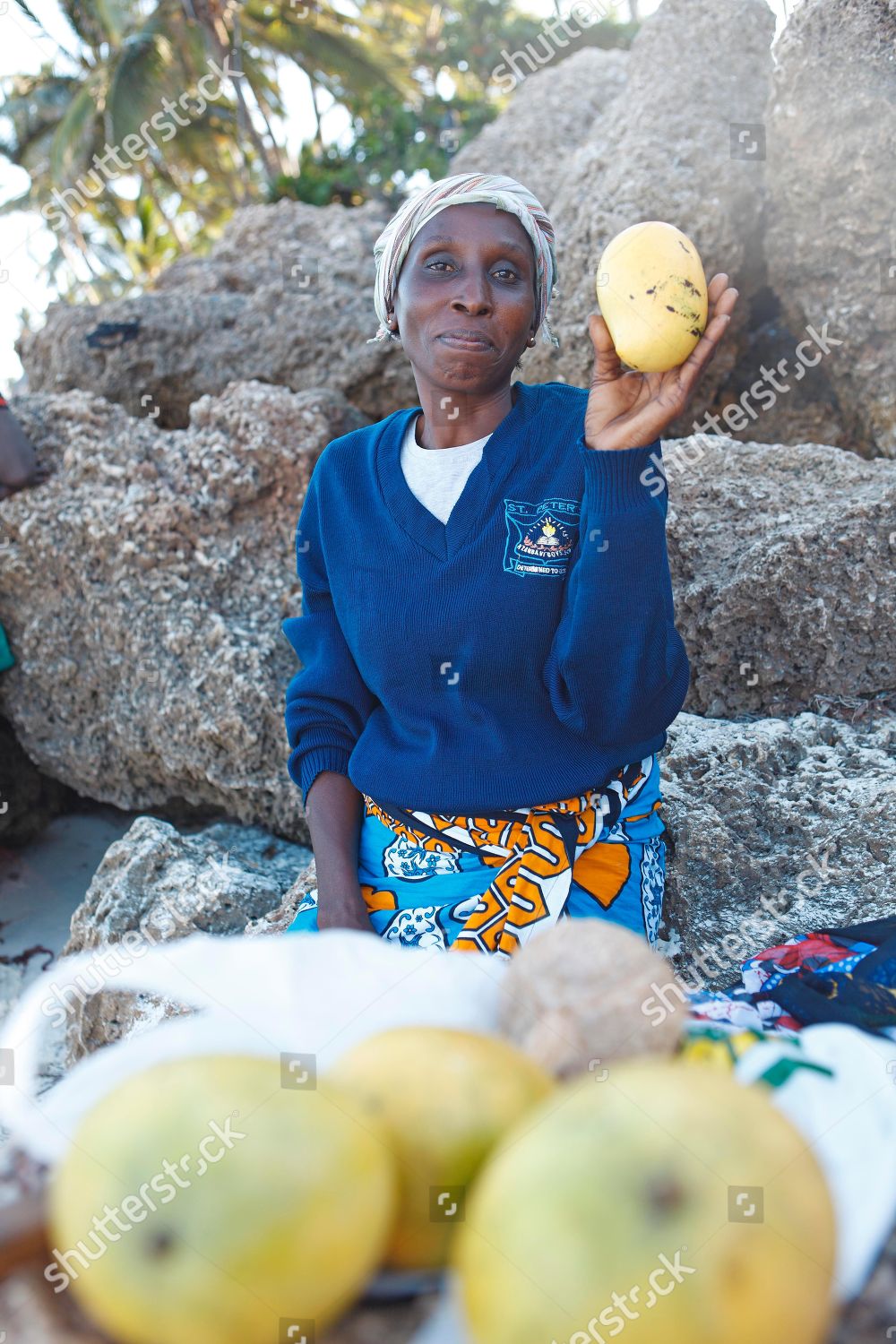 Female Fruit Vendor Holding Mango Her Editorial Stock Photo - Stock ...