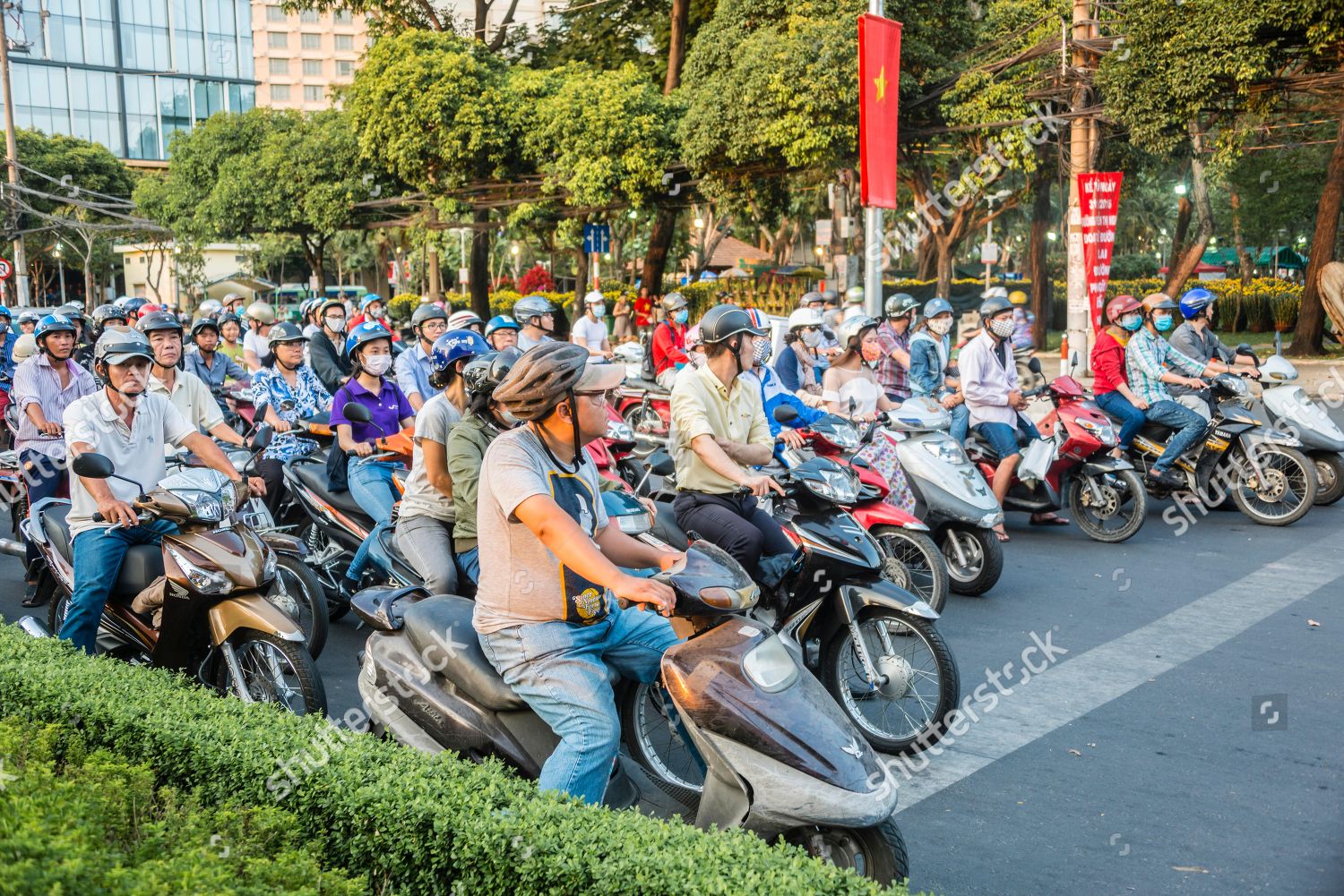 Crowd Scooter Riders Waiting Traffic Light Editorial Stock Photo ...