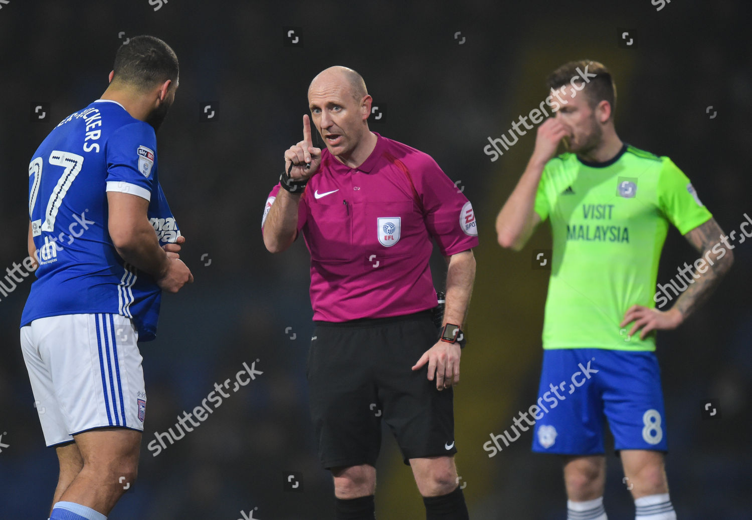 Referee Andy Davies Warns Cameron Cartervickers Editorial Stock Photo ...