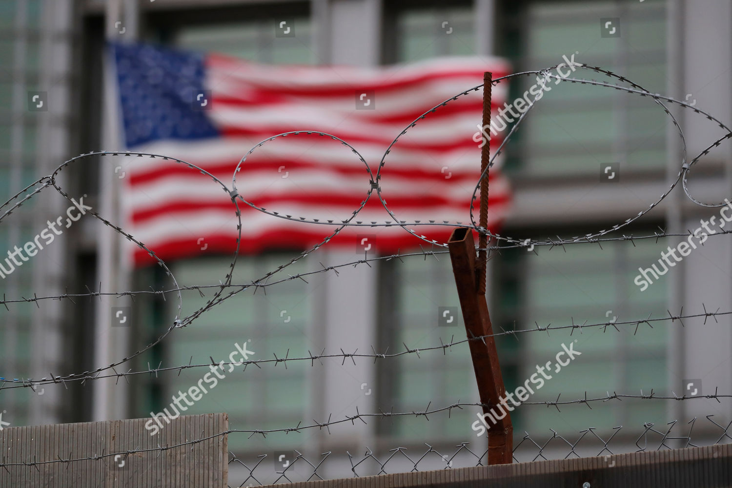 Us Flag Seen Behind Barbed Wire Editorial Stock Photo - Stock Image ...