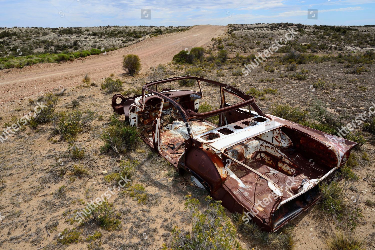 Rusty Car Wreck Roadside Camarones Chubut Editorial Stock Photo - Stock ...