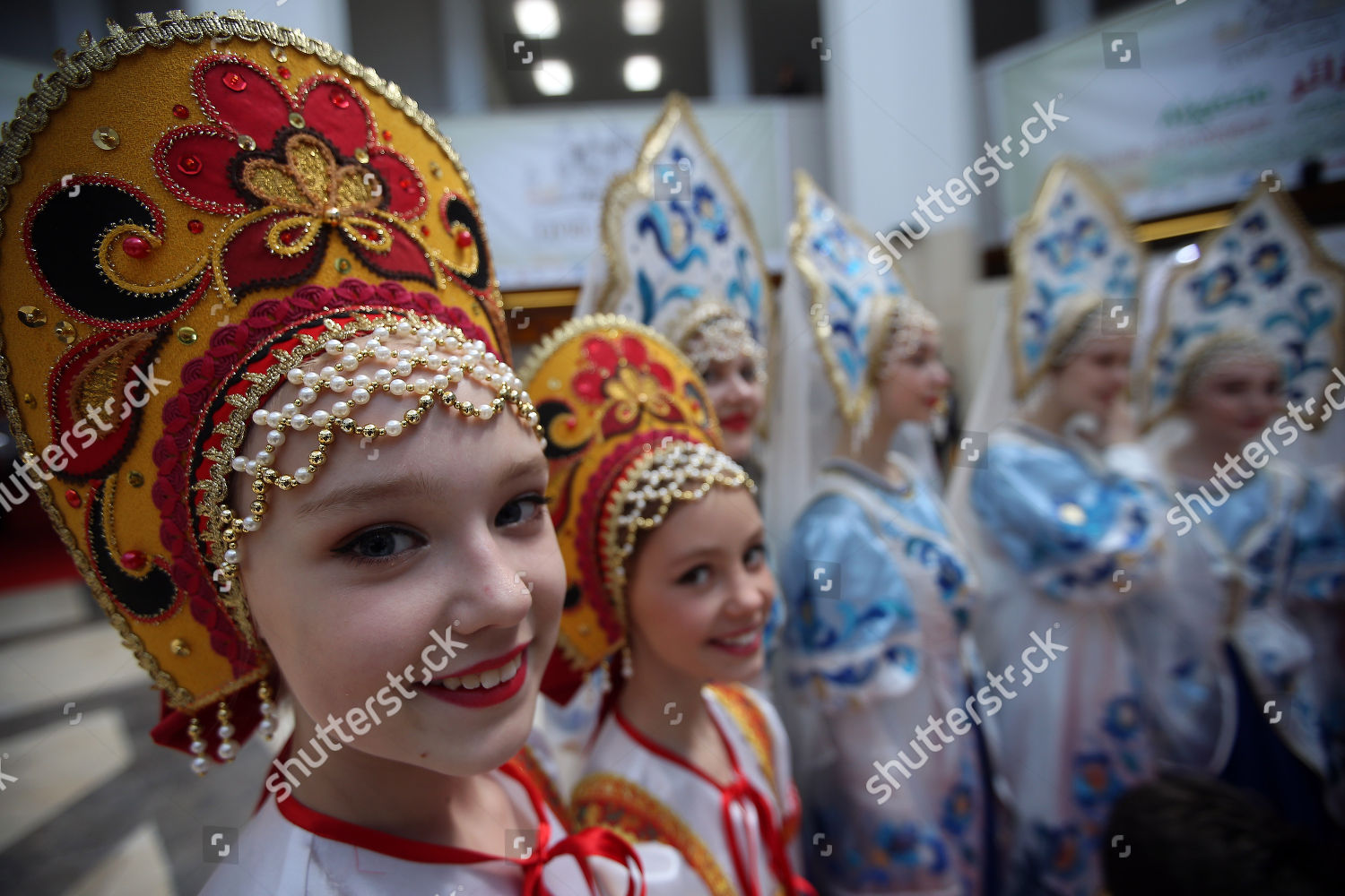 Russian Girls Traditional Clothes Pose During Editorial Stock Photo ...