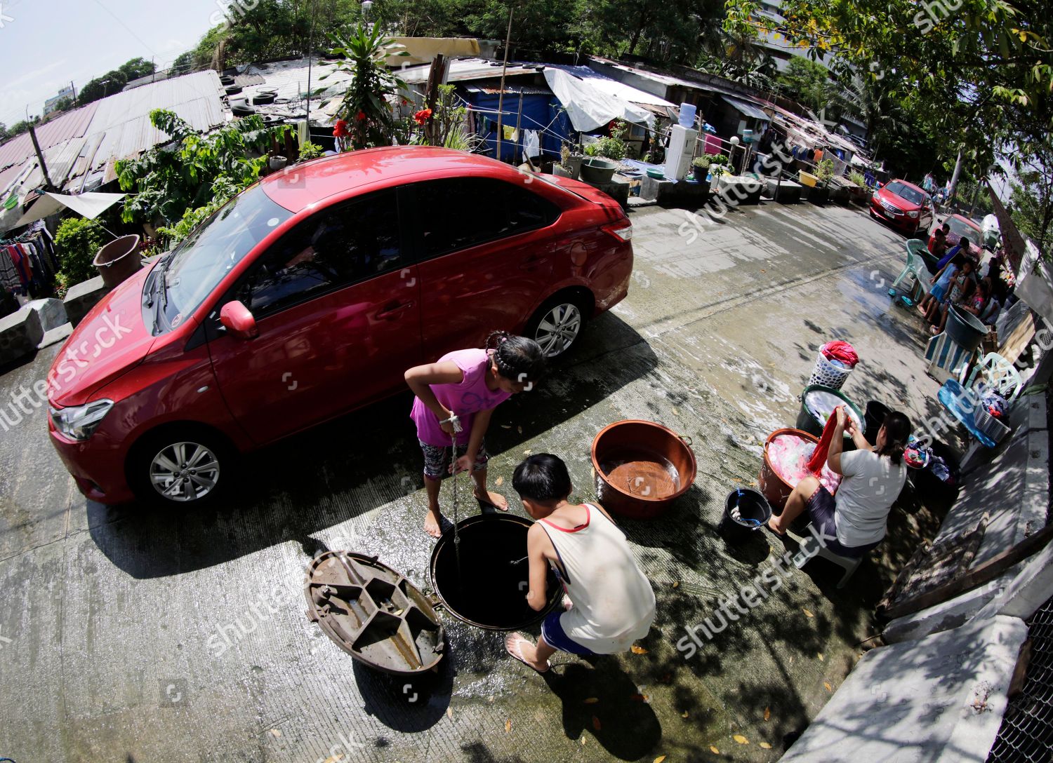 Filipino People Collect Water Open Manhole Editorial Stock Photo ...