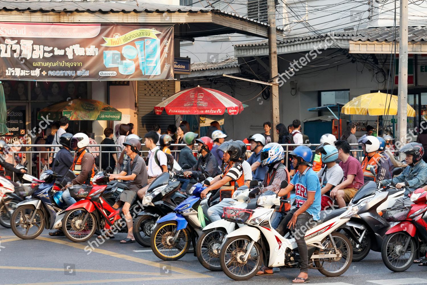 Many Moped Drivers Waiting Intersection Morning Editorial Stock Photo ...