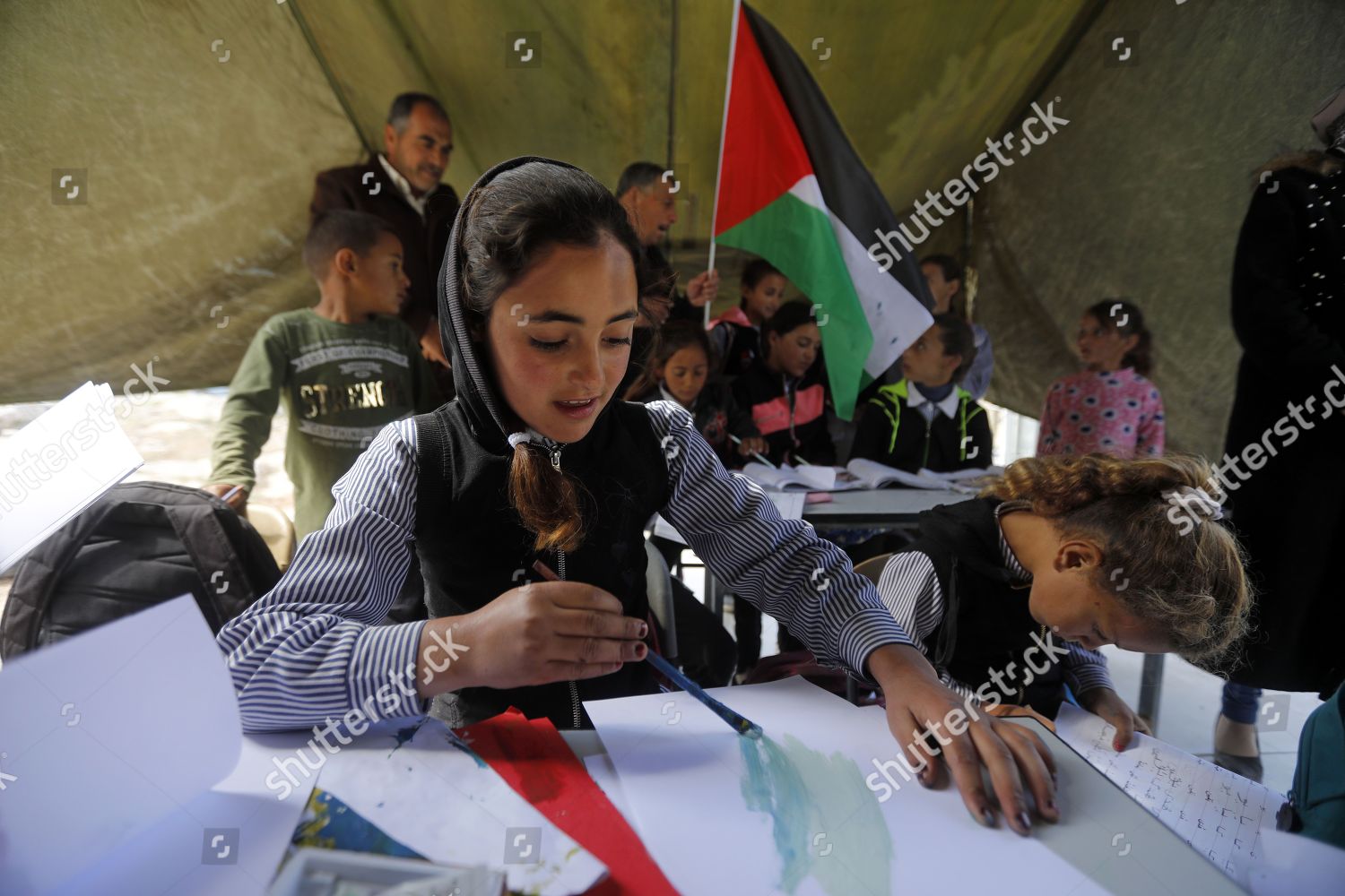 Palestinian School Students Study Inside Tents Editorial Stock Photo ...