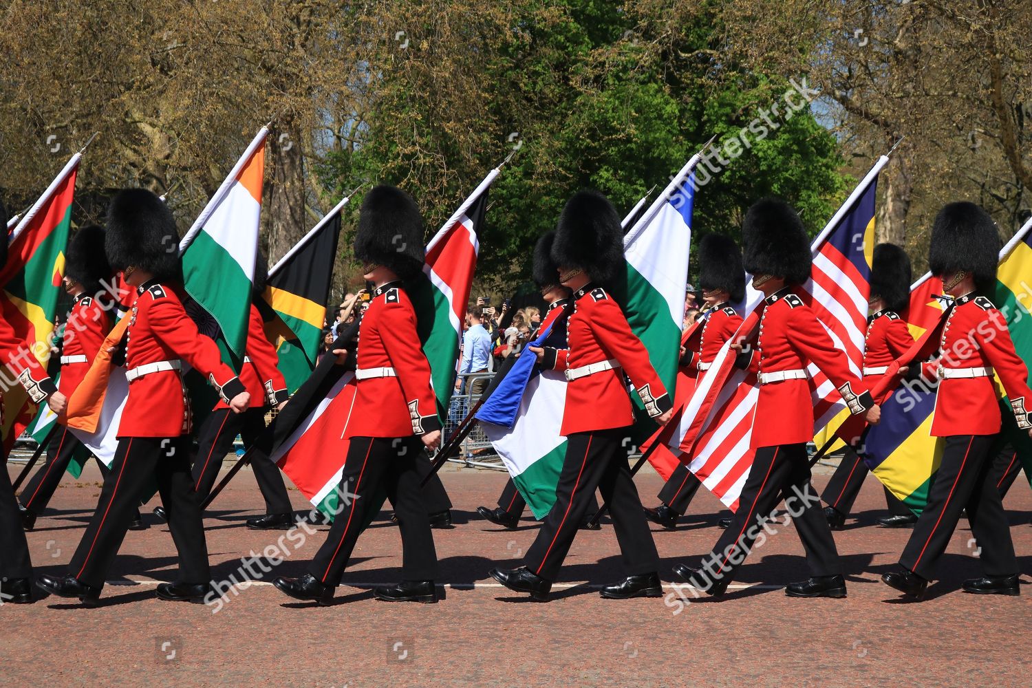 Coldstream Guards Accompanied By Flag Bearers Editorial Stock Photo ...