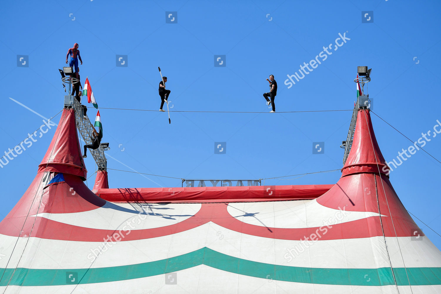 Acrobats Perform On Stretched Wire Rope Editorial Stock Photo - Stock ...