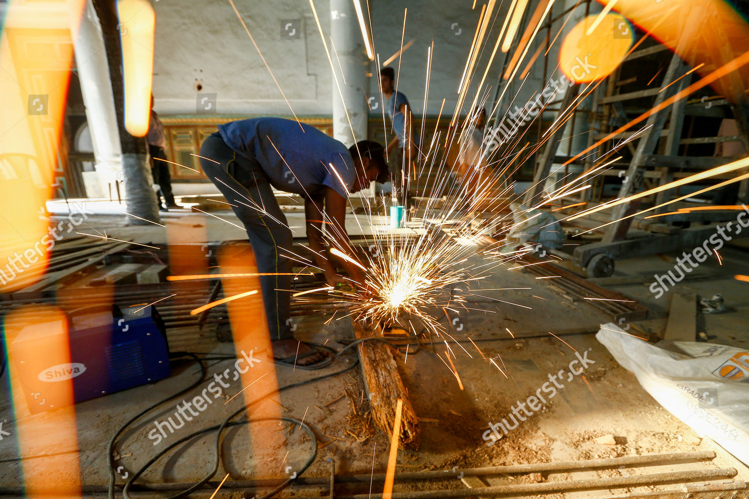 Worker Welds During Restoration Works Century Editorial Stock Photo ...