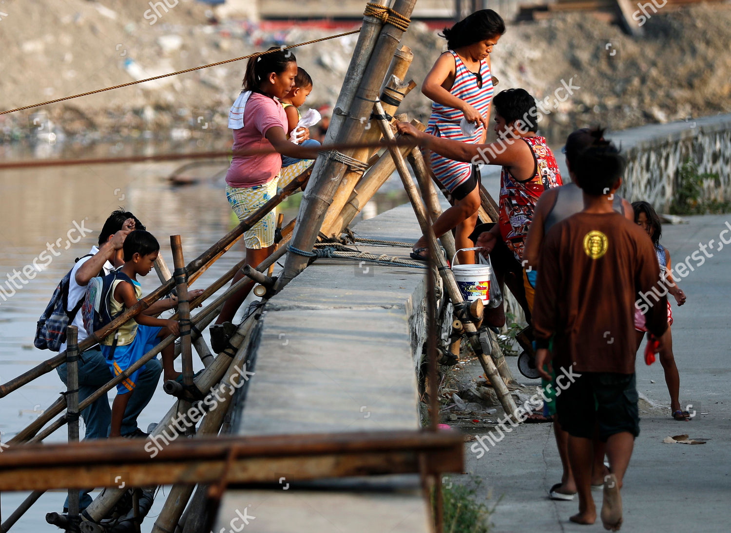 Filipino Residents Climb Makeshift Stairs Along Editorial Stock Photo ...