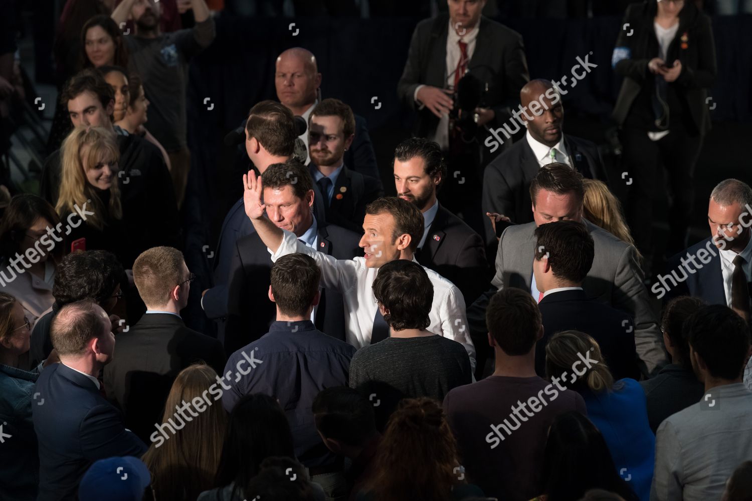 French President Emmanuel Macron Talking Students Editorial Stock Photo ...