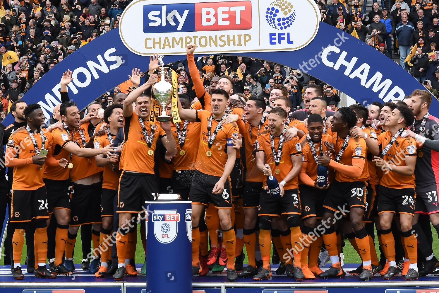 Wolverhampton Wanderers Players Celebrate Winning Championship ...