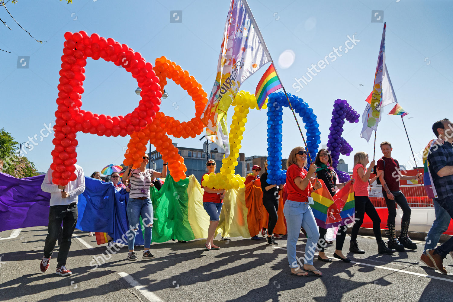 Pride Parade Travels Through Streets Swansea Editorial Stock Photo ...