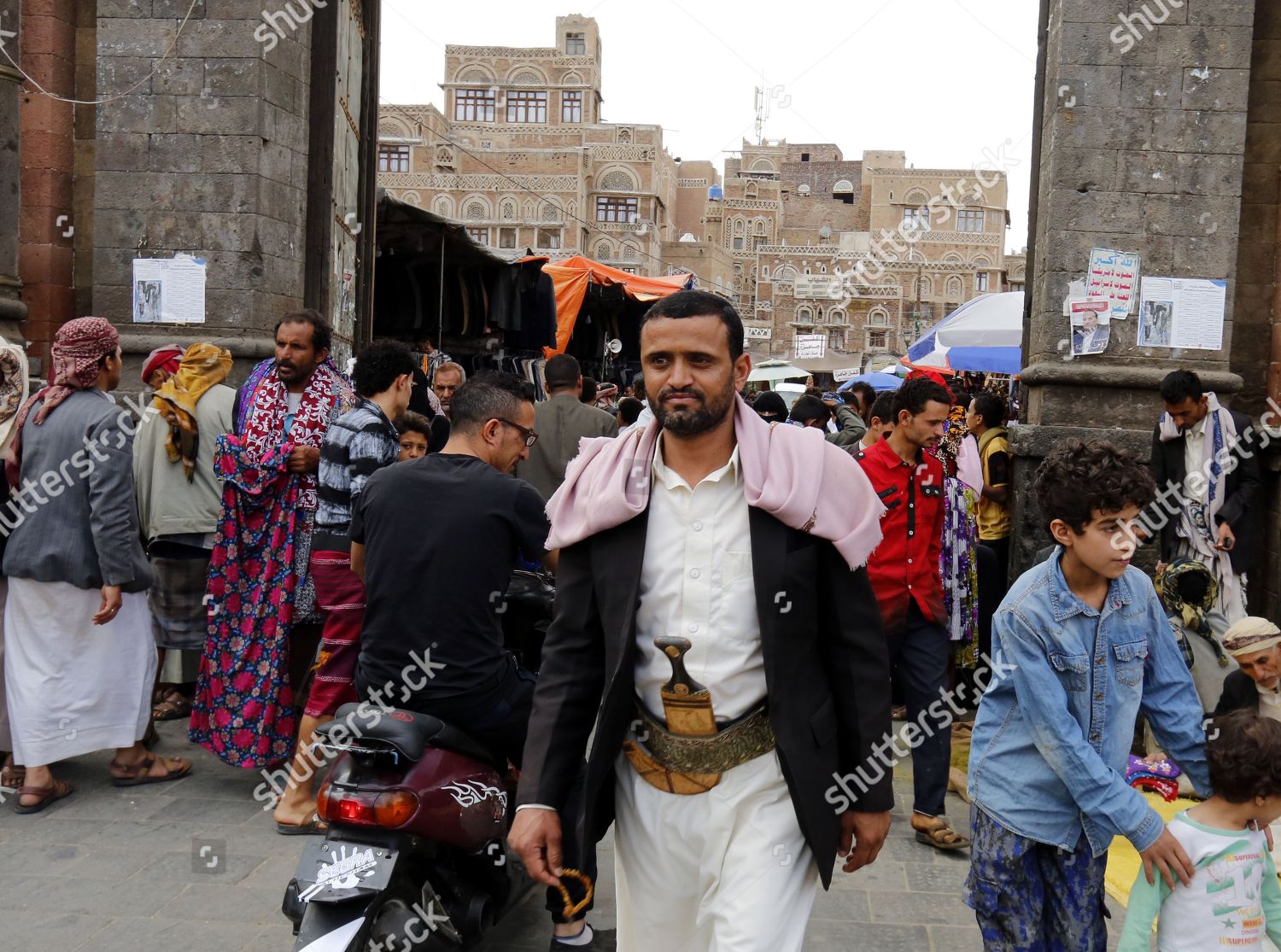 Yemenis Walk Through Gate Bab Alyaman Editorial Stock Photo - Stock ...
